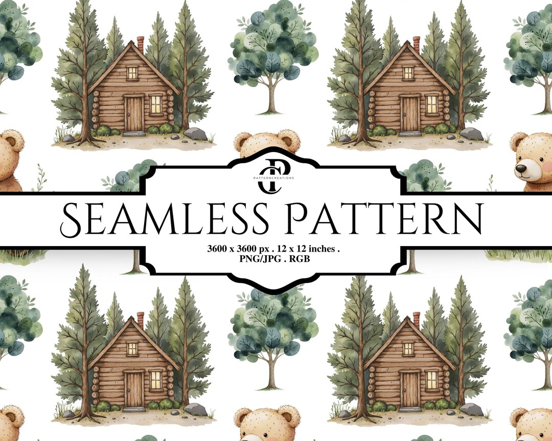 Teddy Bear Seamless Pattern, Cabin, PNG JPG (digital) - Etsy