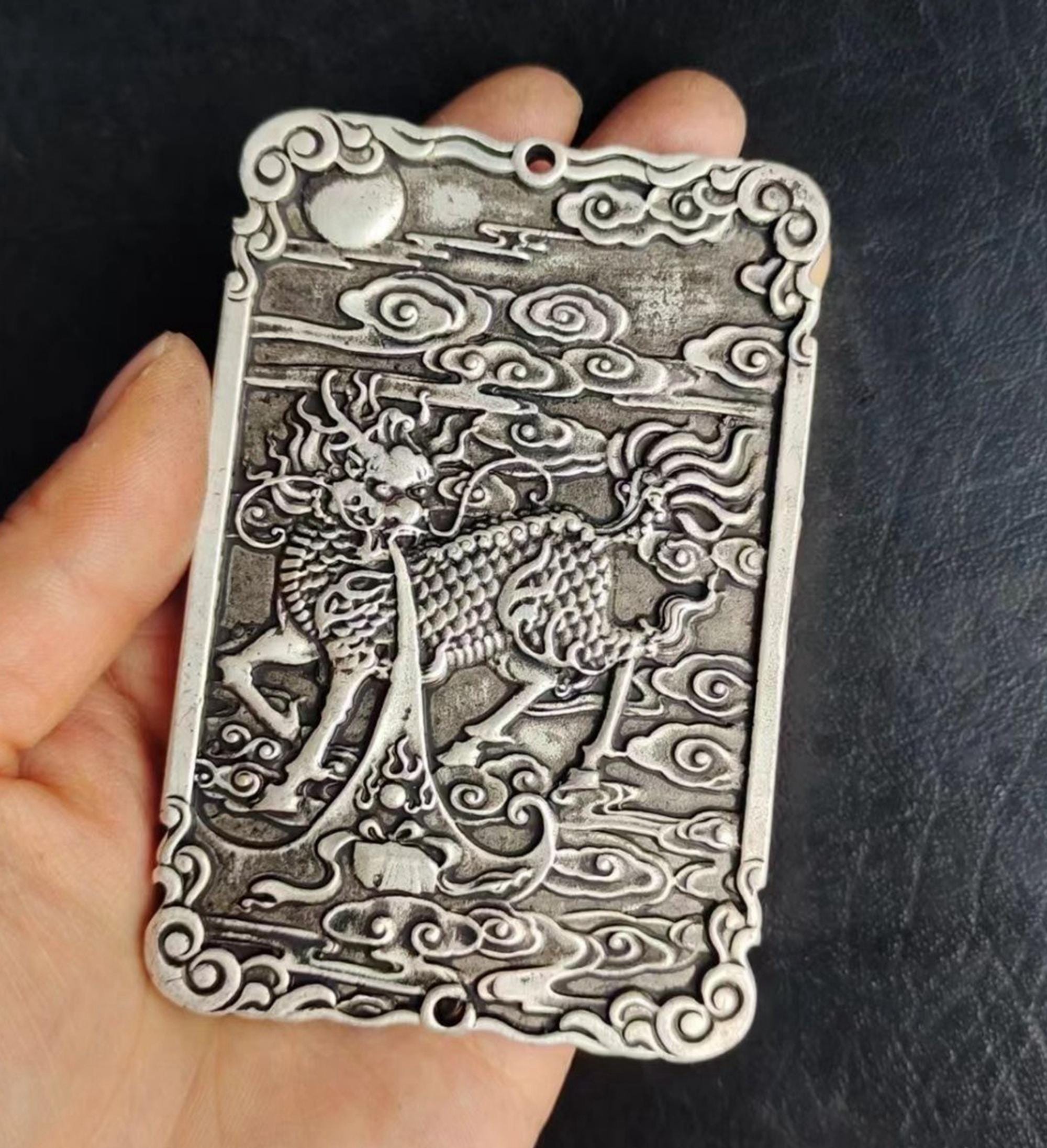 Engraved in White Copper Kirin Pattern Pendant - Etsy