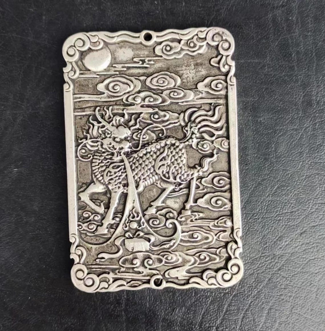 Engraved in White Copper Kirin Pattern Pendant - Etsy