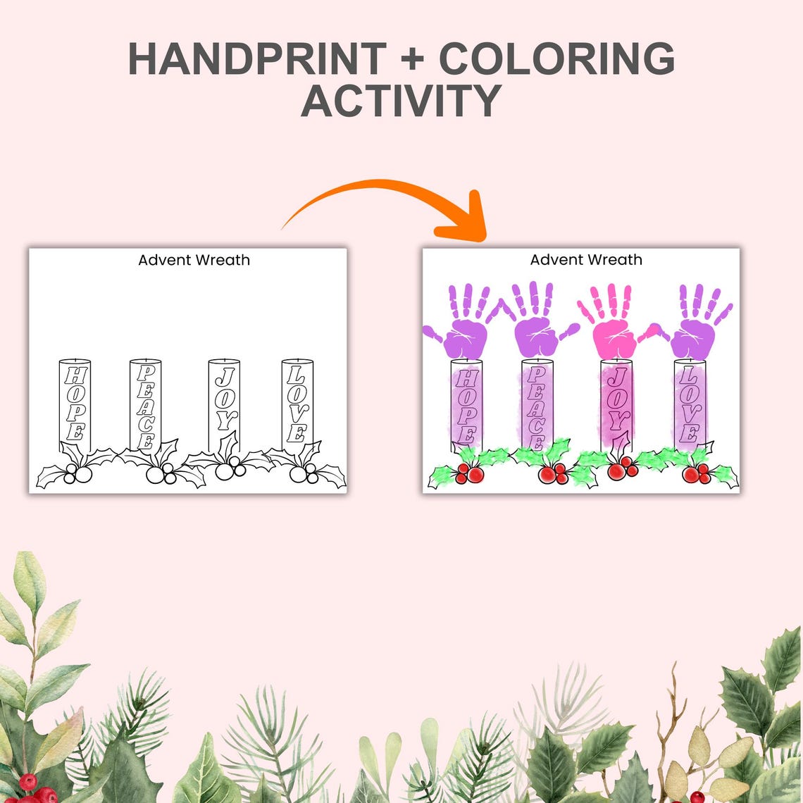 Advent Wreath Activity, Advent Wreath Handprint, Advent Coloring for ...
