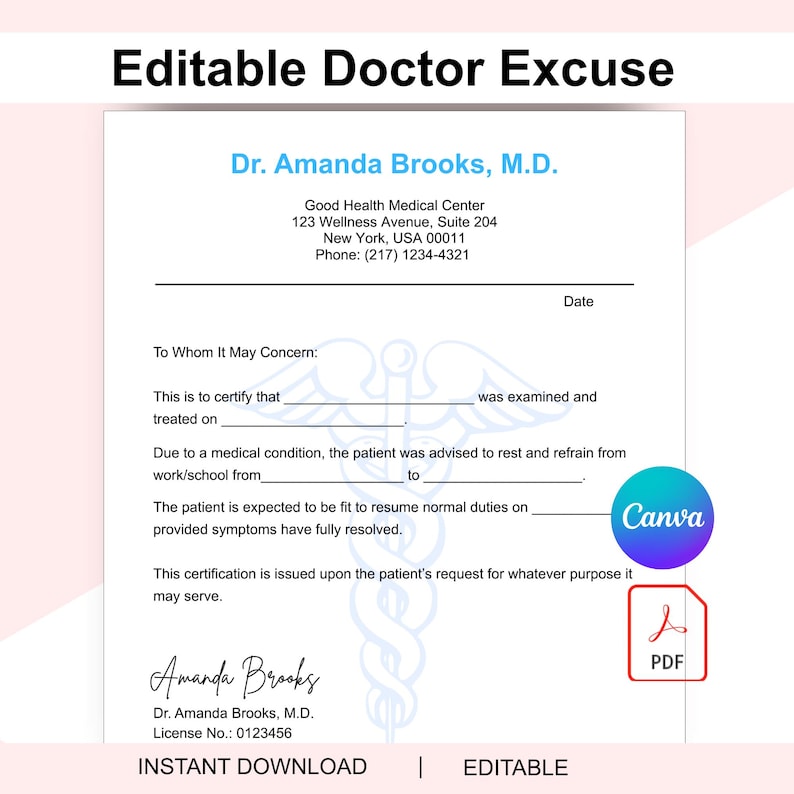 Doctor Excuse Template, Doctor Excuse for Work, Doctor Excuse Letter ...