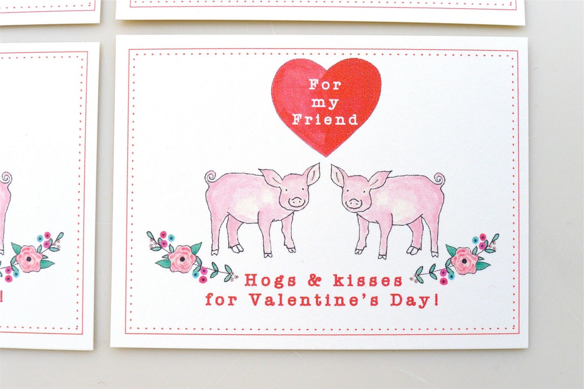 Printable School Valentine Cards With Hogs and Kisses Pigs - Etsy
