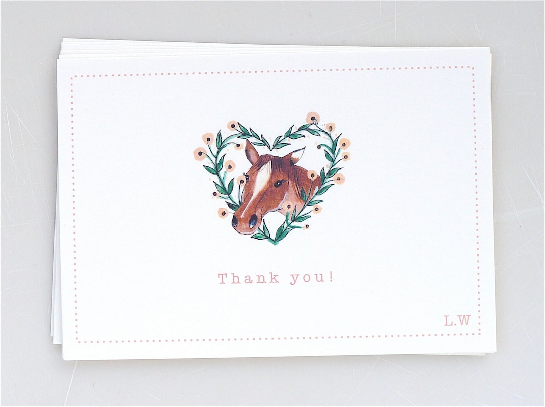 PERSONALISED Pack of 6 Thank You Note Cards With Horse and Heart ...