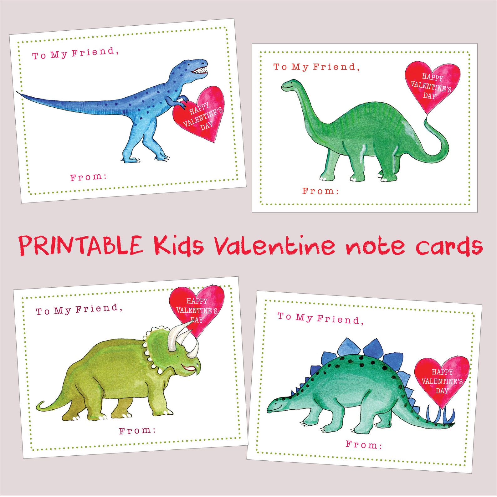 PRINTABLE School Dinosaur Valentine Cards for Kids Instant - Etsy