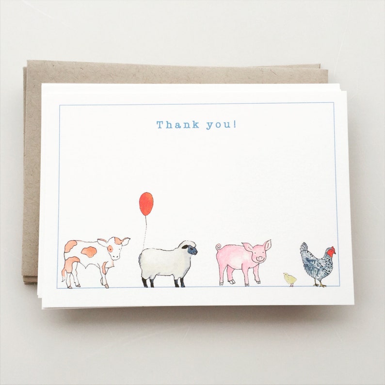 Farm Animals Thank You Note Cards Farm Birthday Party Sheep - Etsy