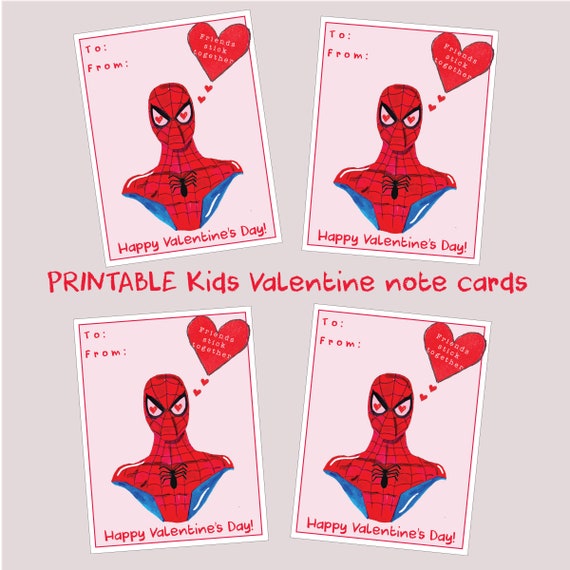 Kids Printable Spiderman Note Cards Classroom Valentine | Etsy