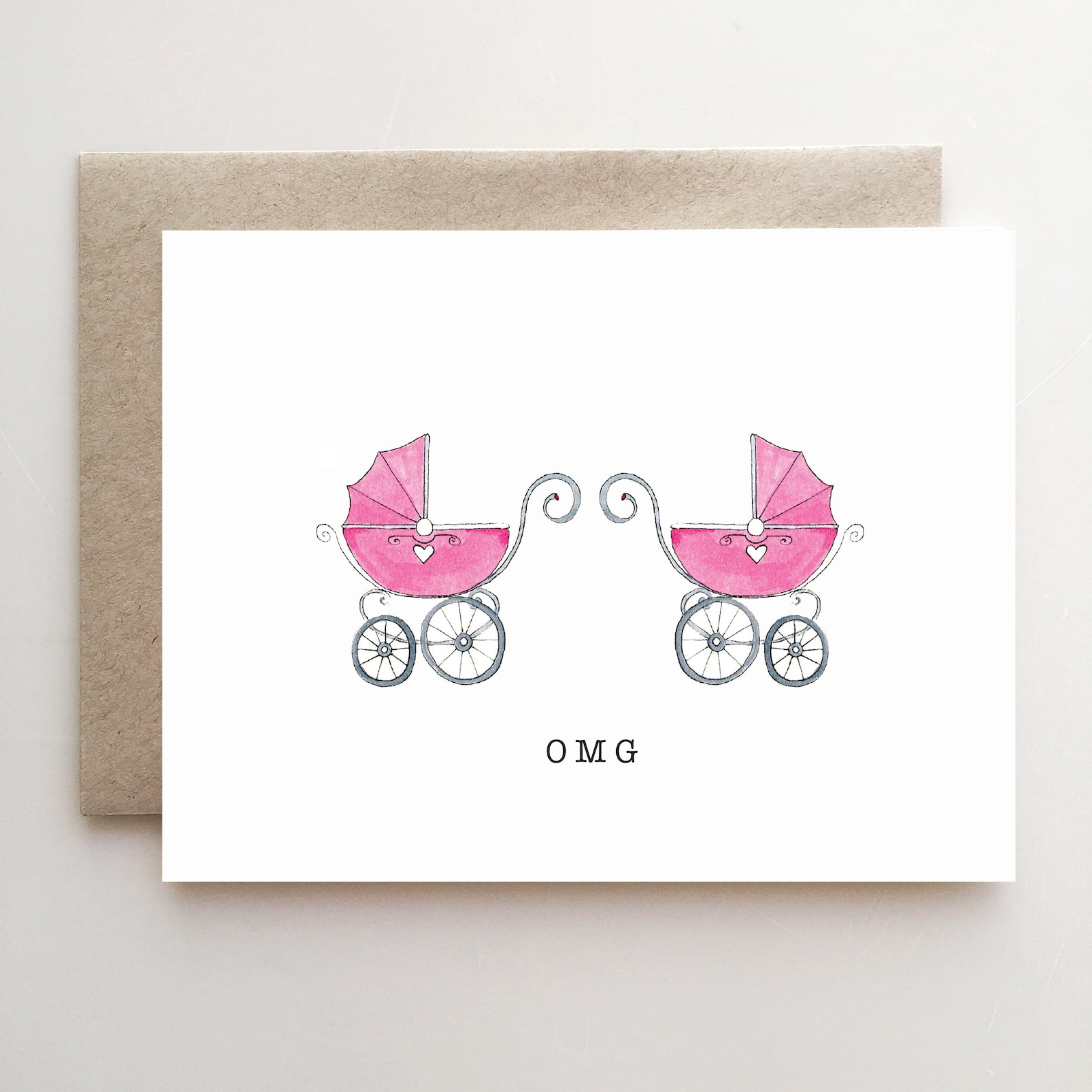 OMG Baby Twins Card Congratulations Card Pink Prams - Etsy