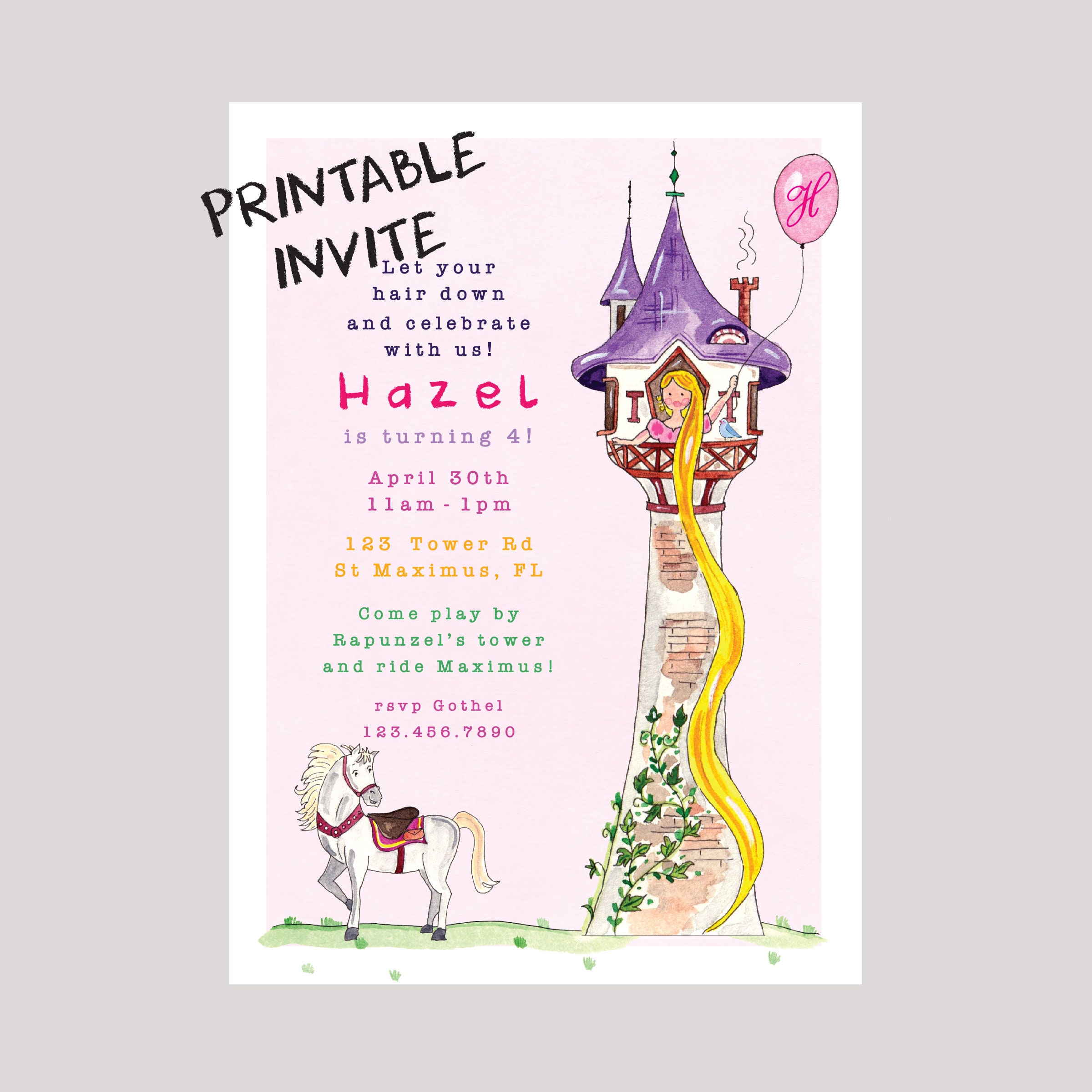 Rapunzel Party Invitation Printable Custom Digital File - Etsy UK