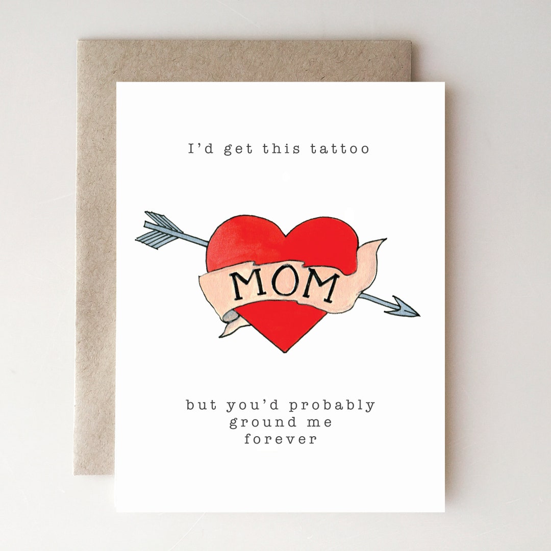 Mother's Day Card With Heart MOM Tattoo - Funny Mothers Day Card-heart ...