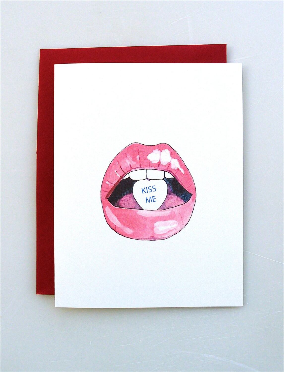 Kiss Me Lips Valentine's Card Love hearts sweeties | Etsy