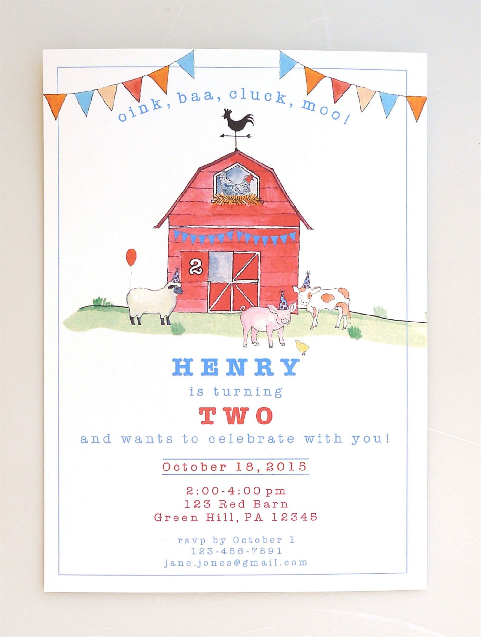 PRINTABLE Barn and Farm Animals Invite - Red Bar - Farm Party - Kids ...