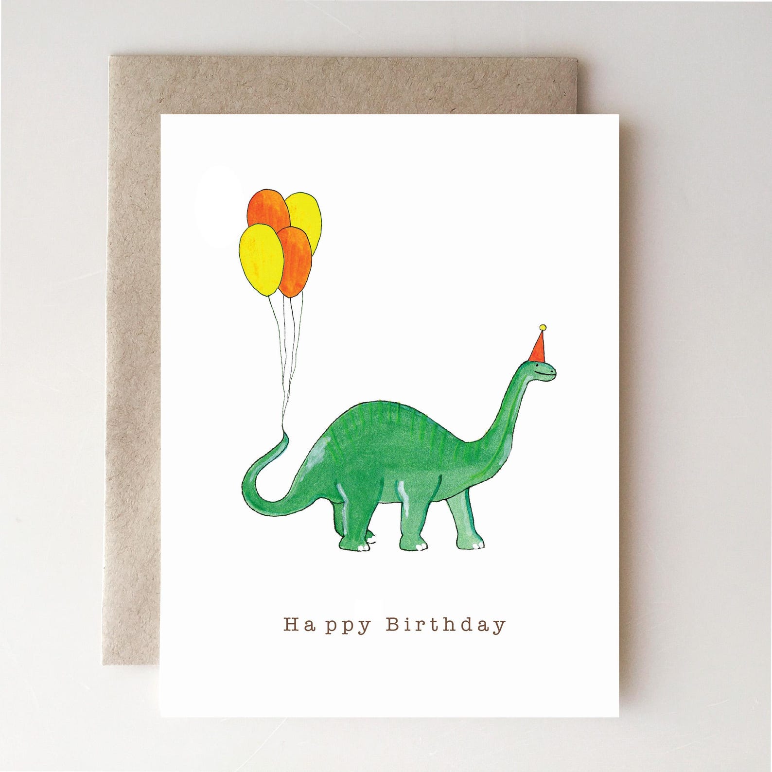 Brontosaurus Birthday Card - Kids Birthday - Handmade - Watercolor - Etsy