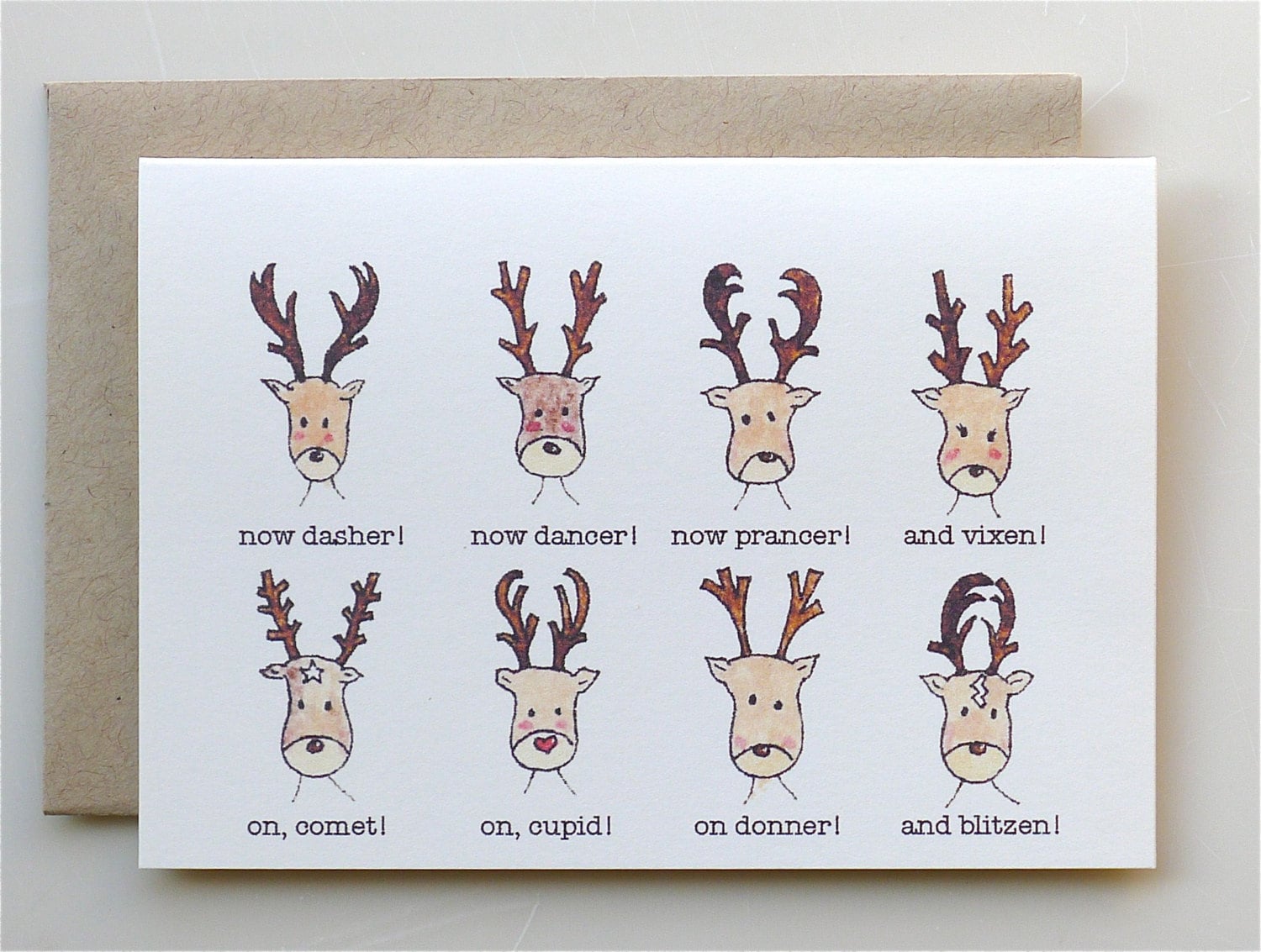 Santa's reindeer Christmas card | Etsy