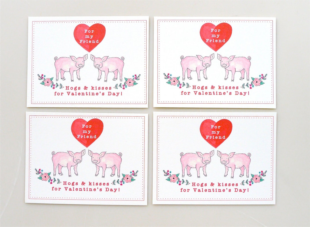 Printable School Valentine Cards With Hogs and Kisses - Pigs - Piggies ...