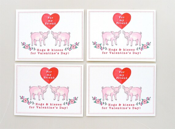 Printable School Valentine Cards With Hogs and Kisses Pigs - Etsy