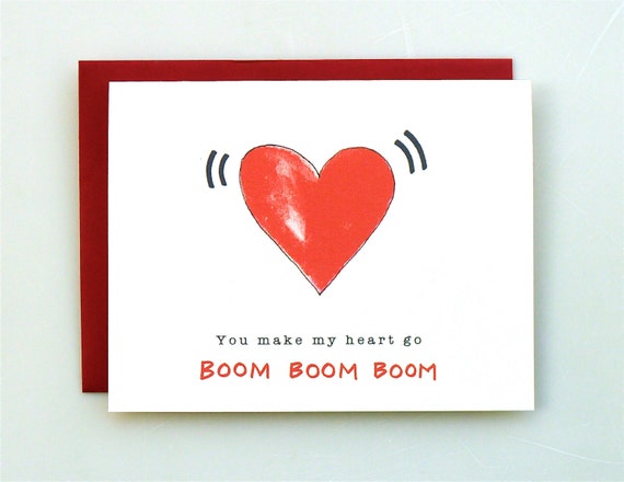 Valentine's Day Card Boom Boom Boom big heart handmade | Etsy