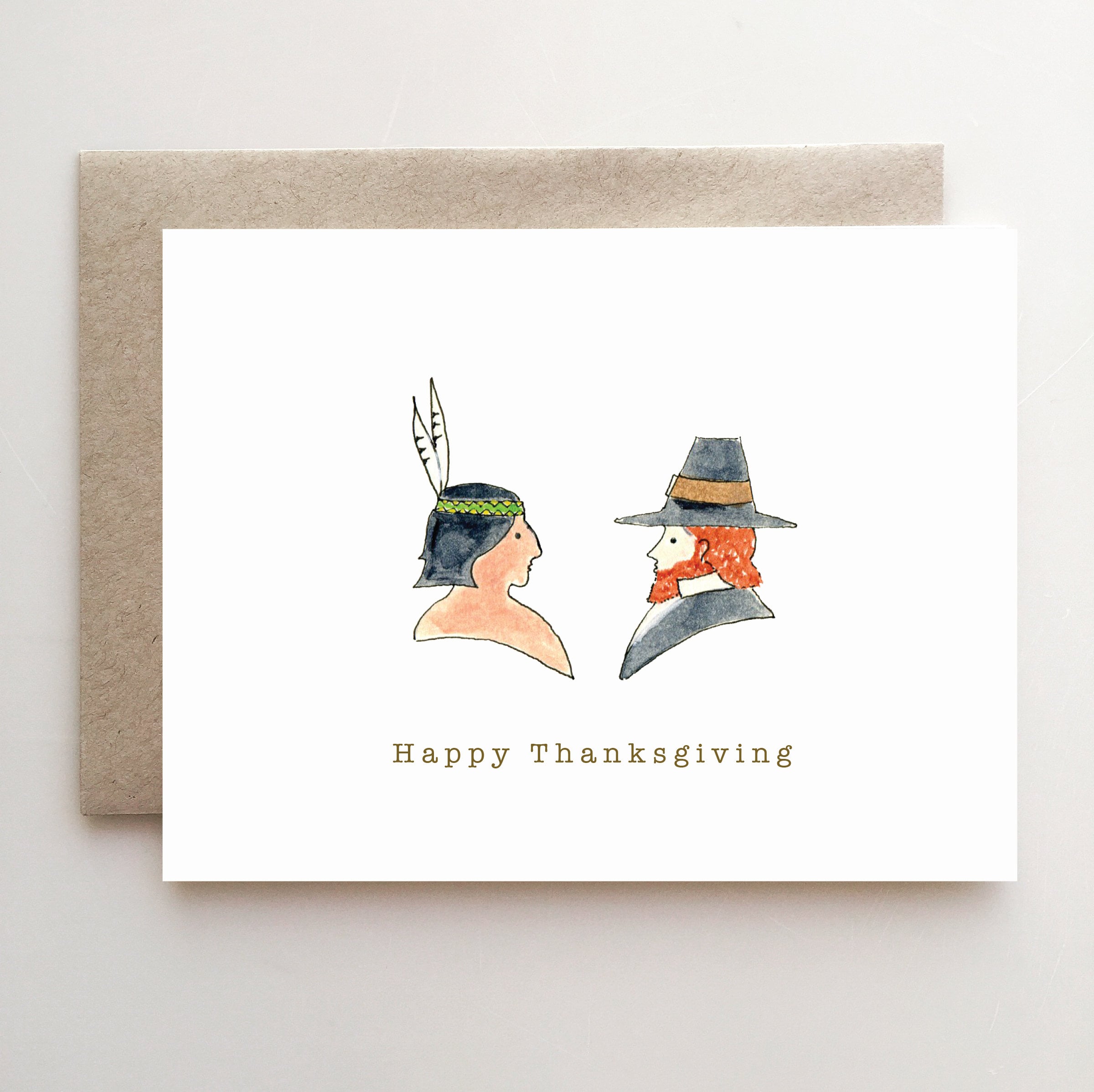 Thanksgiving Card With Native Indian and Pilgrim Handmade Card Paper ...