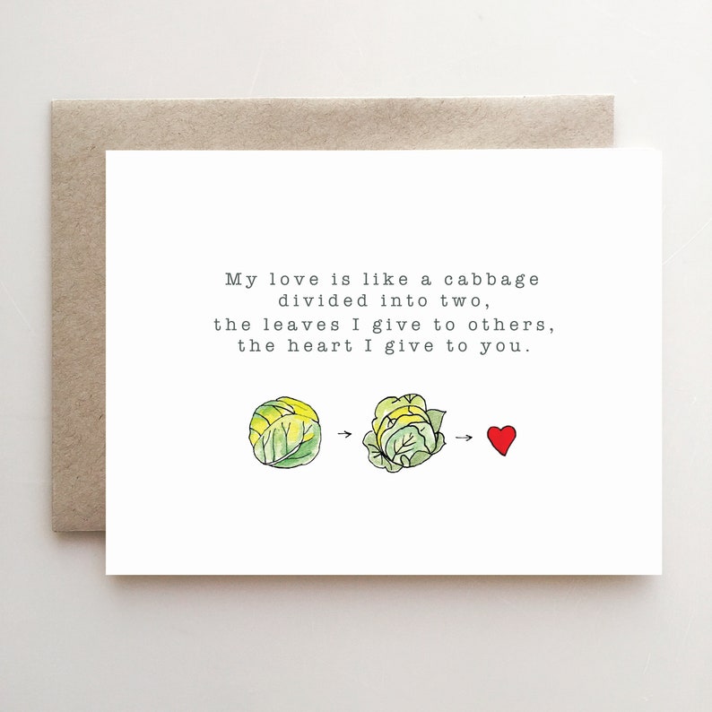My Love is Like A Cabbage Valentine's Card Handmade - Etsy