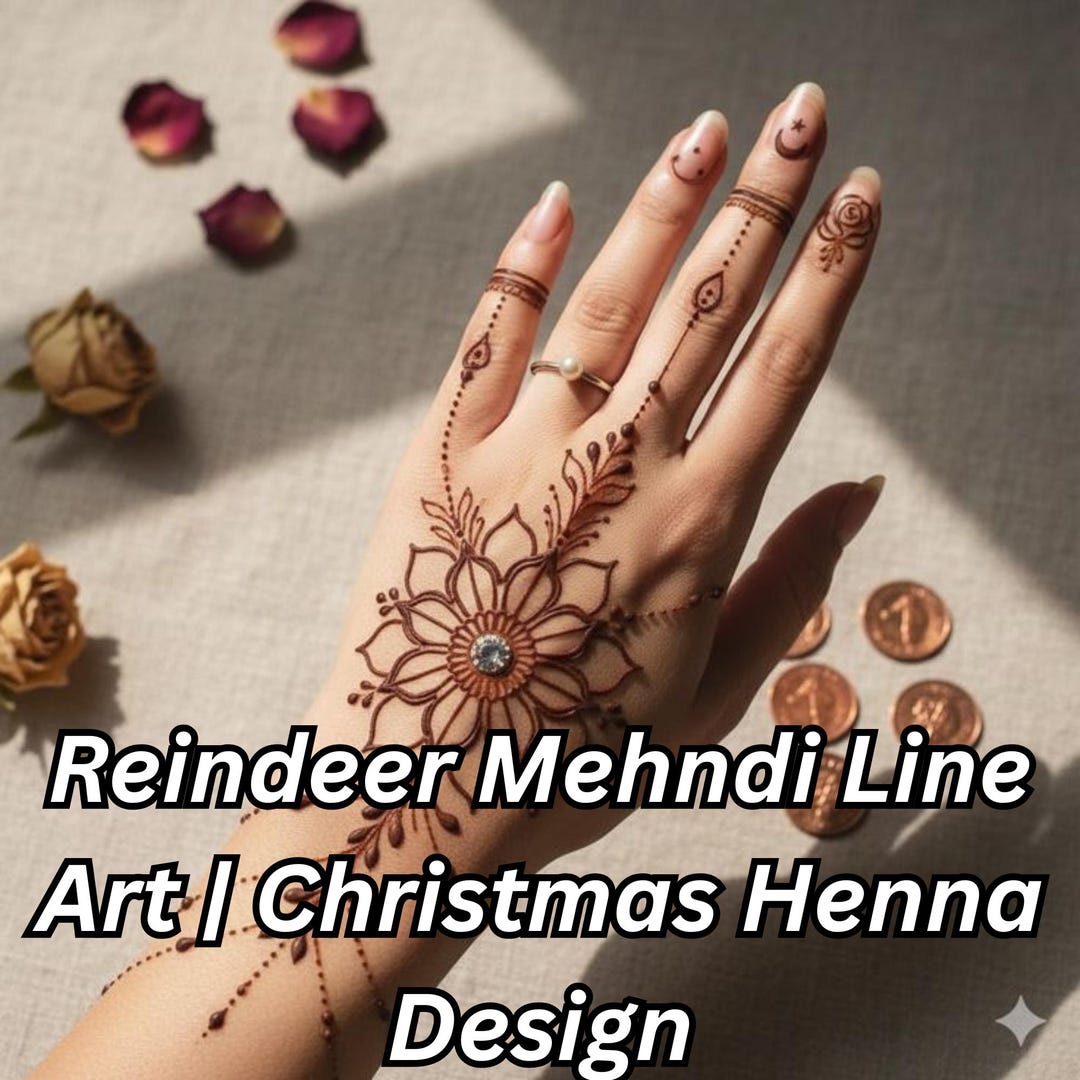 Reindeer Mehndi Line Art | Christmas Henna Design | Festive Hand Mehndi ...