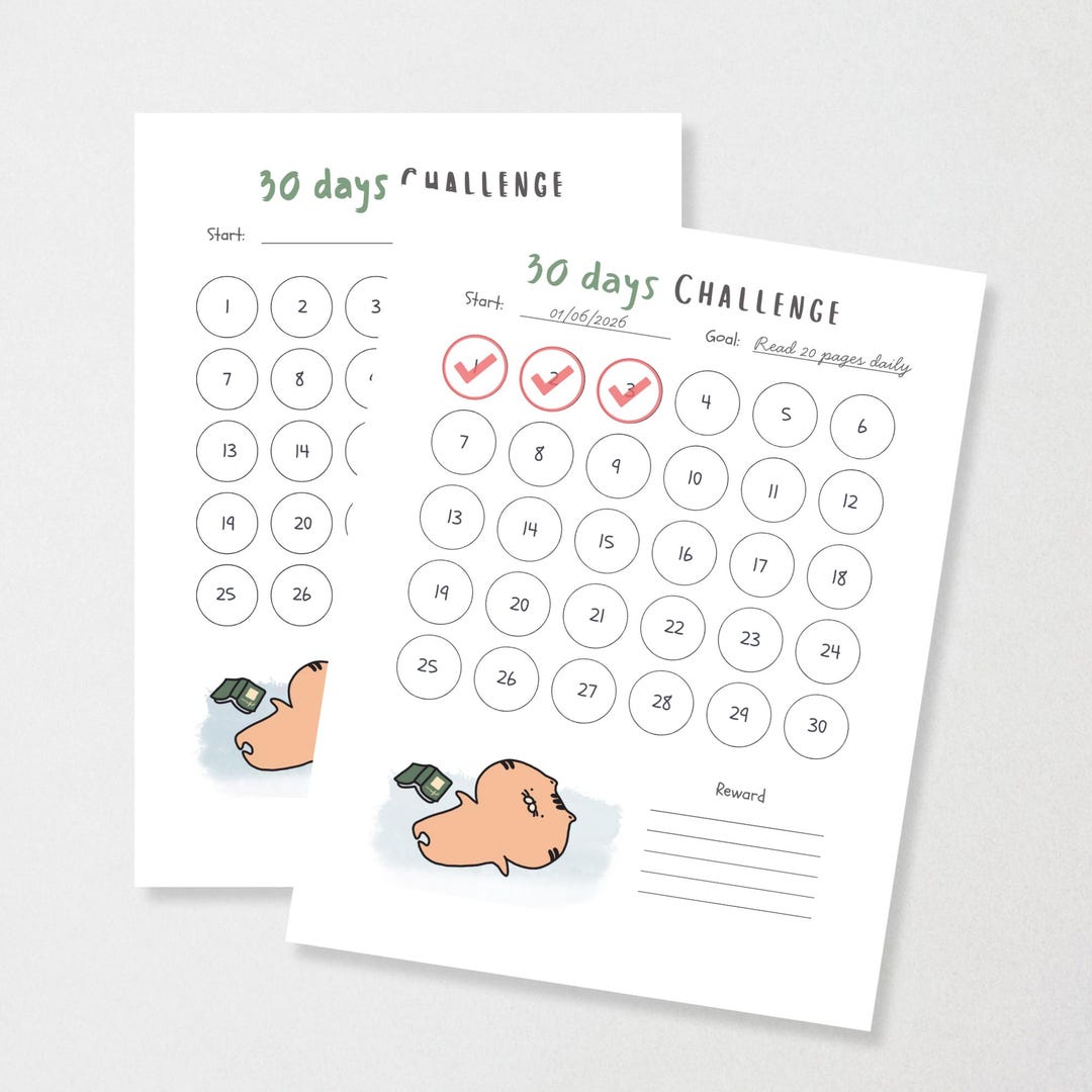 30 Day Challenge Tracker Printable PDF | Habit Goal Reward Fitness ...