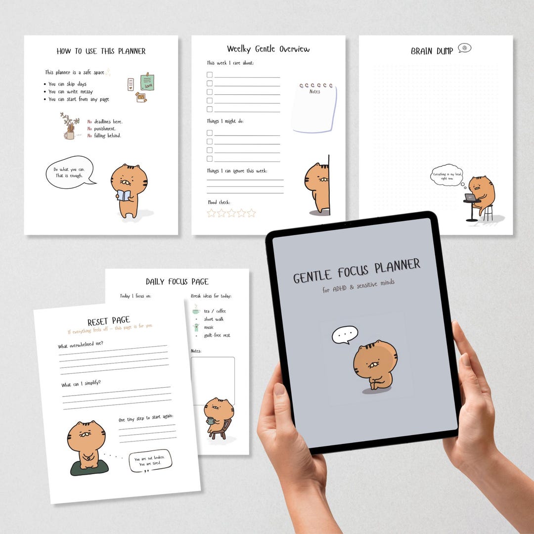 ADHD Planner Digital PDF | Brain Dump Focus Pages Goodnotes Template A4 ...