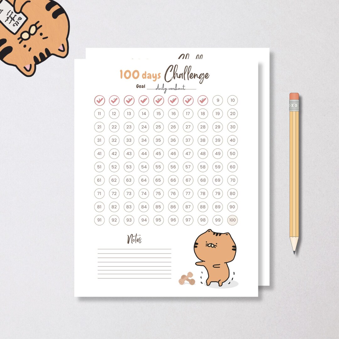 100 Day Challenge Tracker Printable PDF | Habit Tracker | Goal Setting ...