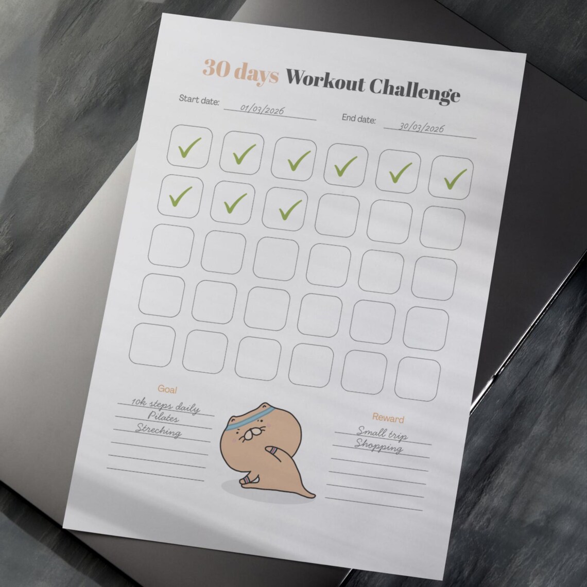 30 Day Workout Challenge Printable PDF | Fitness Tracker Goal Reward A4 ...