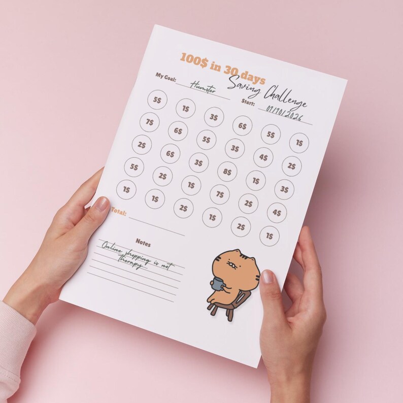 100 Dollar Savings Challenge Printable PDF | Save Money Tracker A4 US ...