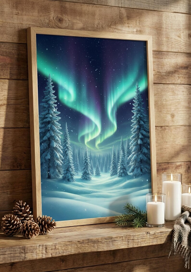 Aurora Borealis Wall Art – Northern Lights Winter Landscape Print ...