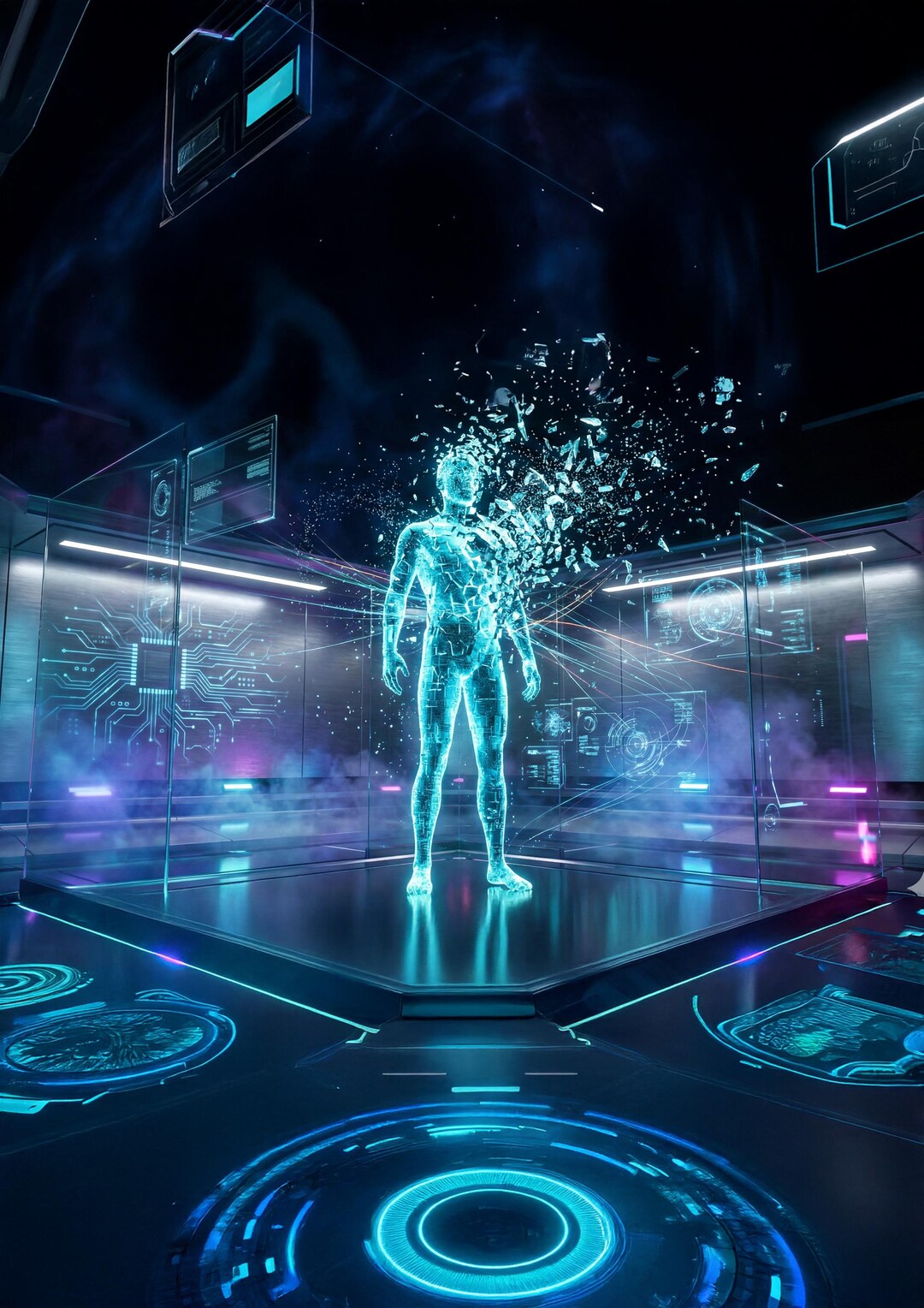 Hologram Disintegration Sci-fi Poster – Cyber Tech Human Breakdown Art ...