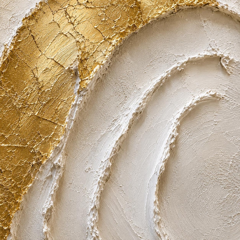 Textured Gold Spiral Abstract Painting, White Minimalist Canvas Art - Etsy