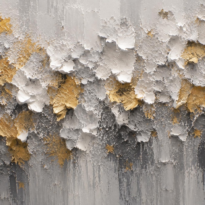 Textured Abstract Floral Canvas – Modern Wall Art With Gold Accents ...
