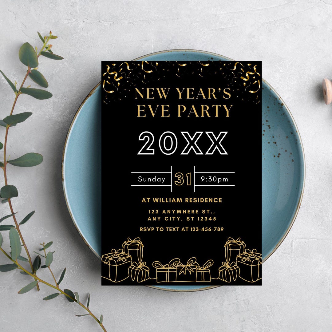Editable New Year’s Eve Party Invitation | Retro NYE Invite Printable ...