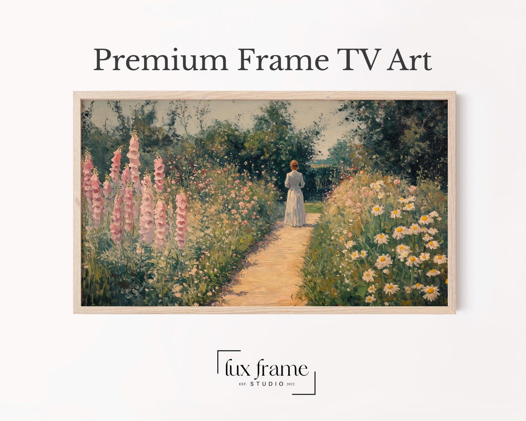 Spring Frame TV Art, Cottagecore Garden Path With Solo Figure, Romantic ...
