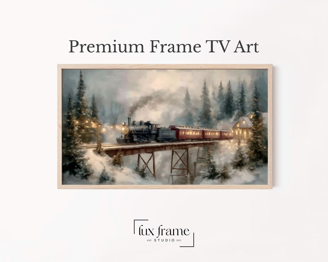 Vintage Steam Locomotive Frame TV Art, Moody Winter Railway Art for ...