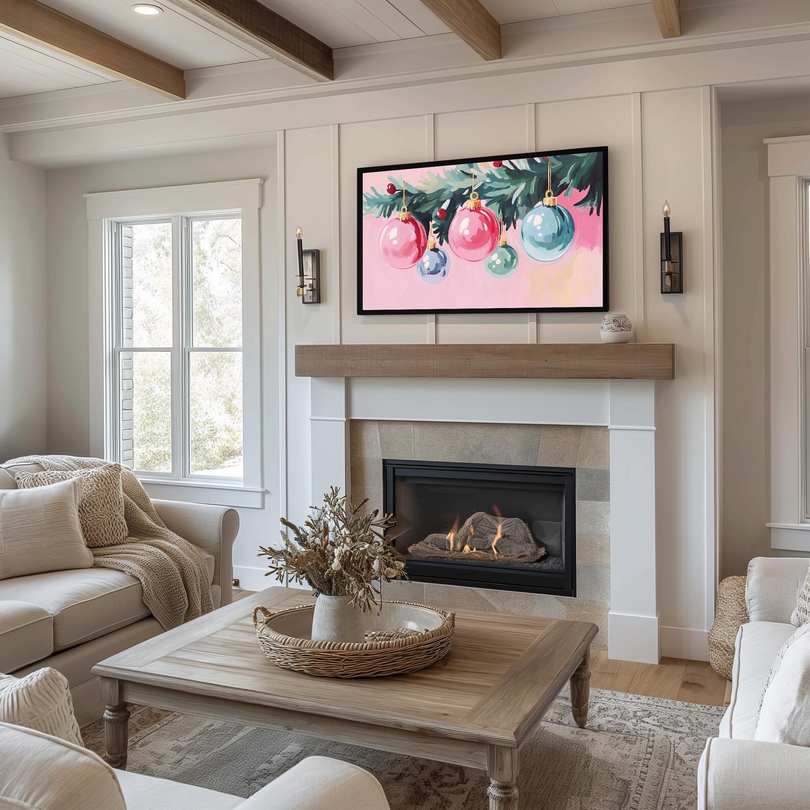 Pastel Pink Christmas Baubles TV Art, Cozy Holiday Art for Samsung ...