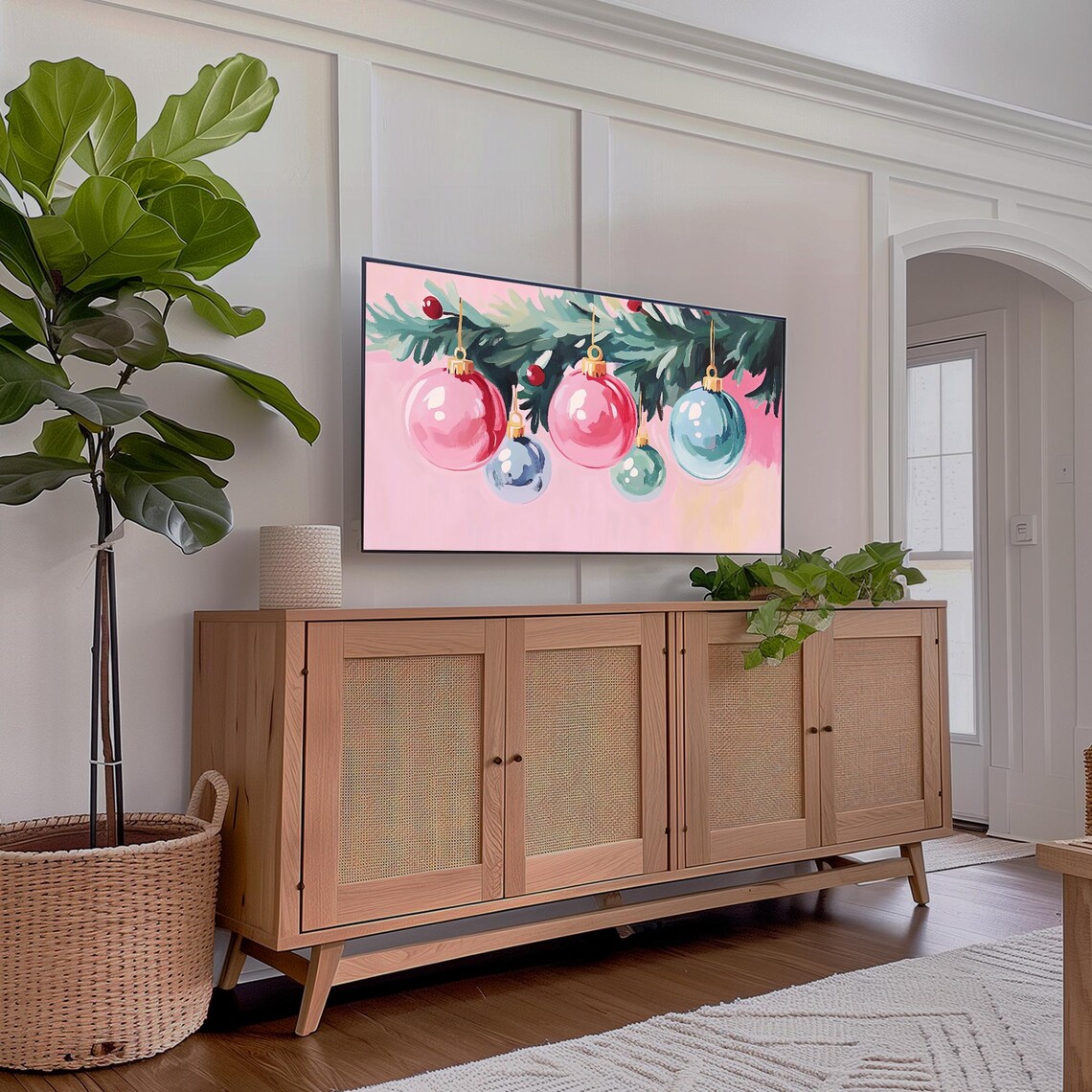 Pastel Pink Christmas Baubles TV Art, Cozy Holiday Art for Samsung ...