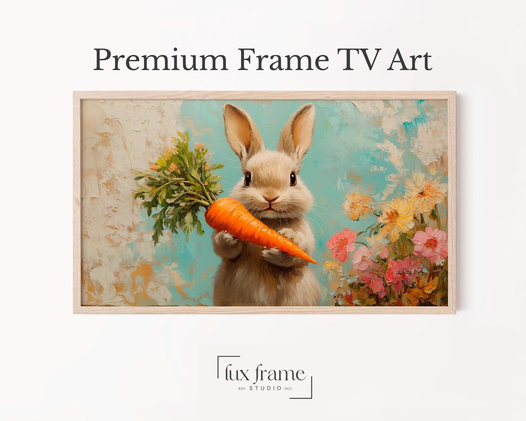 Sweet Bunny Bouquet Easter Frame TV Art, Cute Rabbit Carrot Decor ...