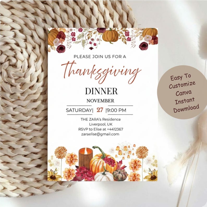 Editable Thanksgiving Dinner Invitation | Friendsgiving | Potluck ...