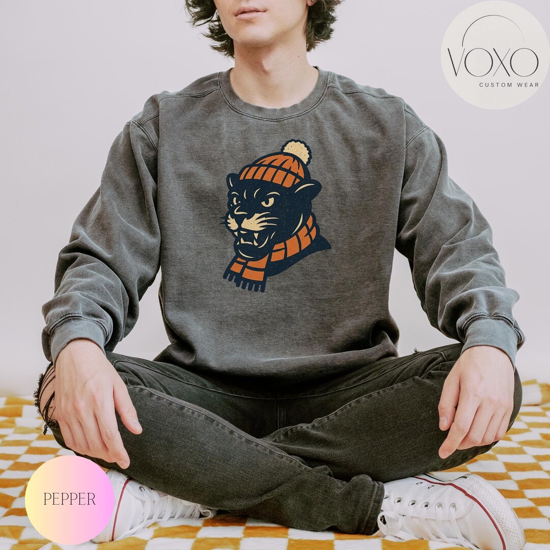 Retro Panther Mascot Shirt, Vintage Cyan Pink Winter Sweatshirt, Cozy ...