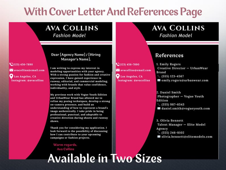 Complete Model Resume Bundle,model Resume Templates With Comp Card ...