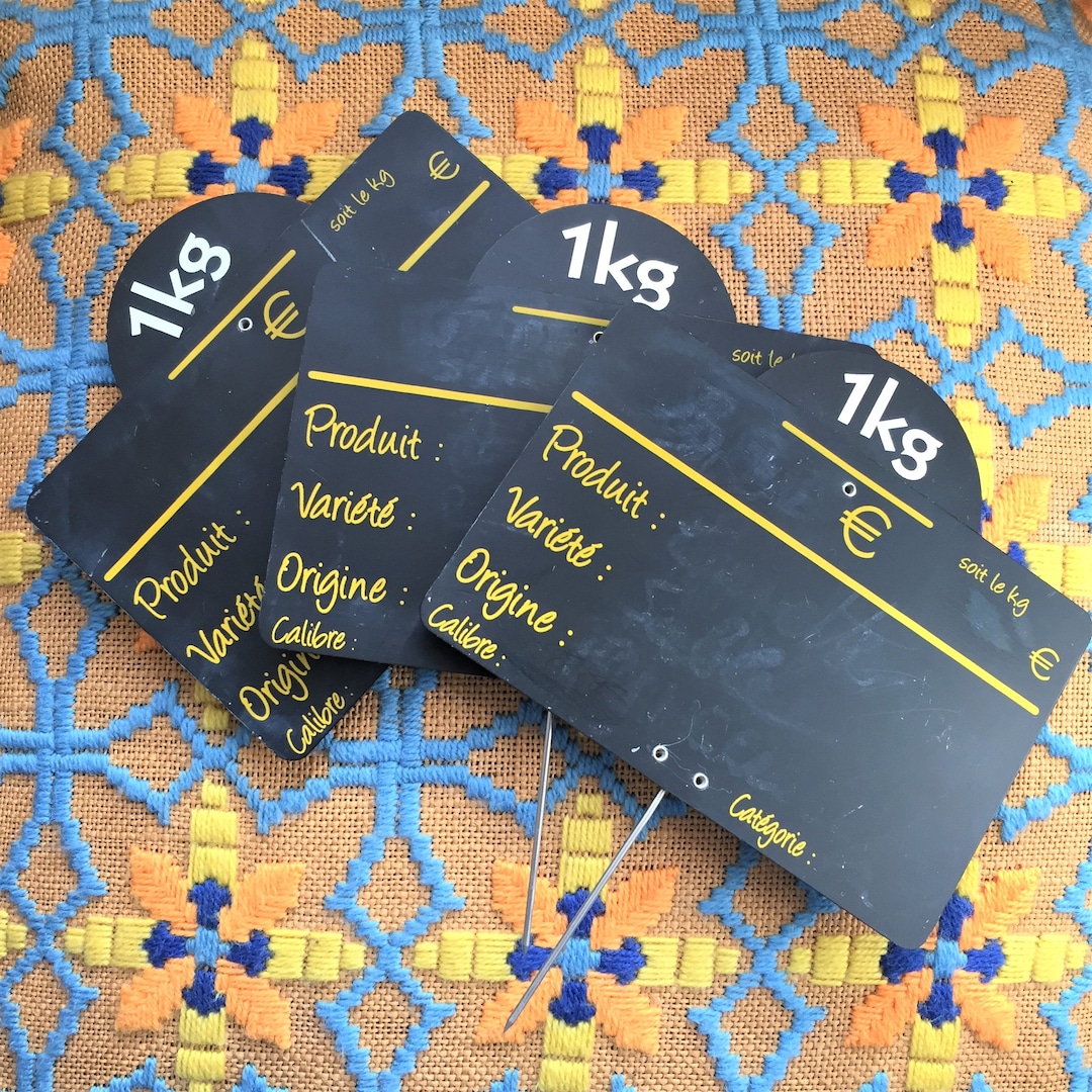 French Vintage Market Stall Chalk Pricing Signs Boards With Metal Stick ...