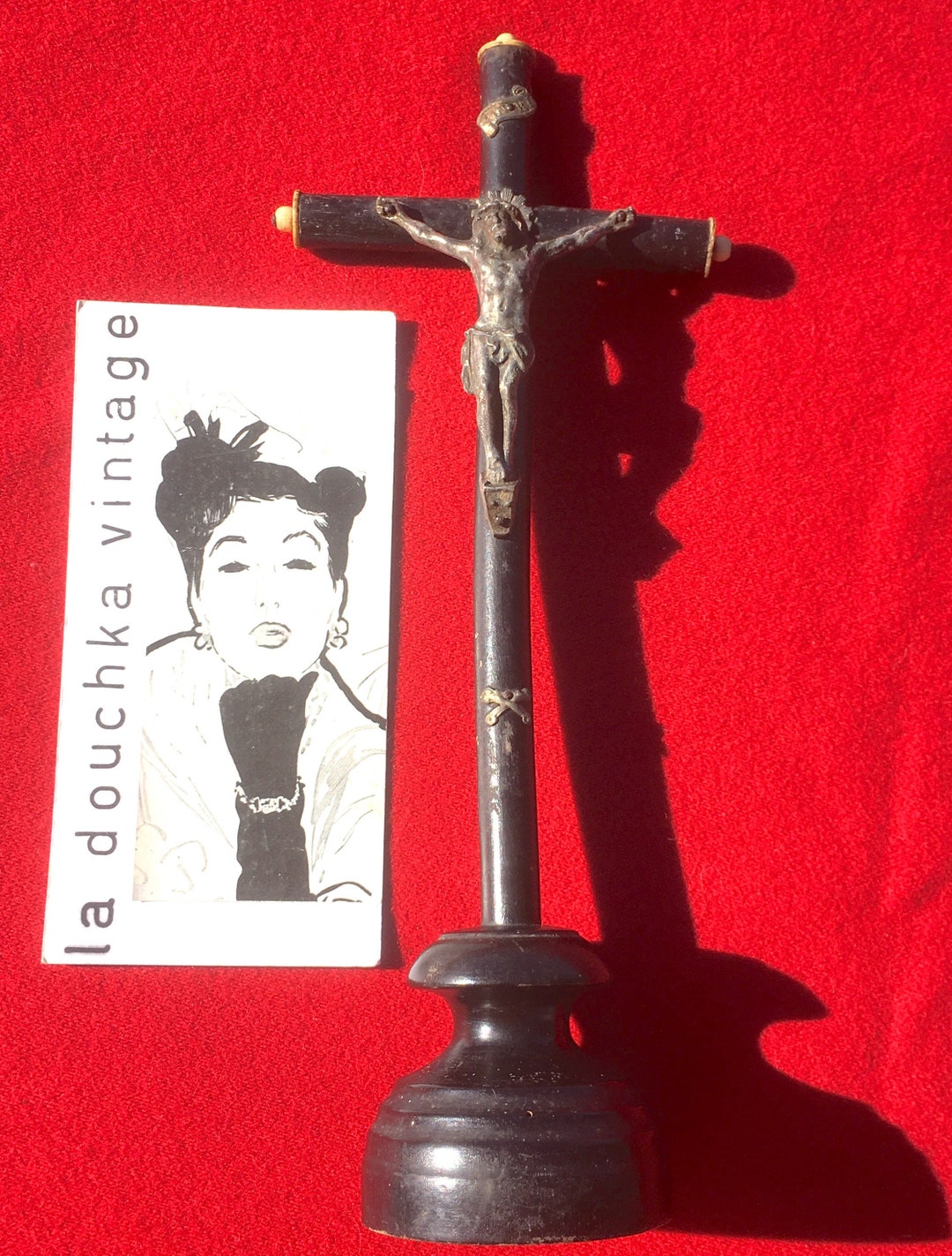 French Victorian 1800s ALTAR STANDING CRUCIFIX Cross Turned Wood & Horn ...