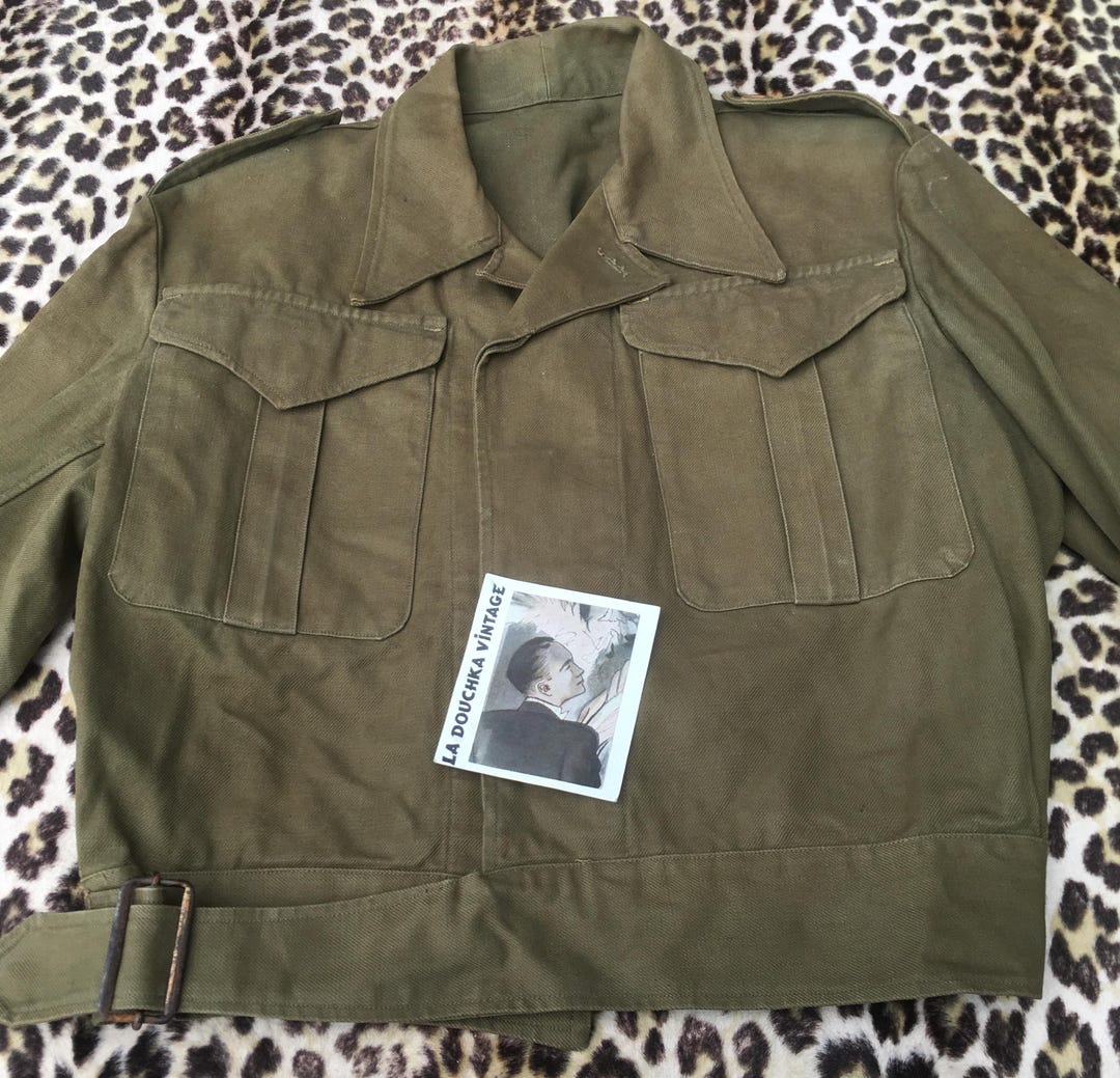 WW2 French Army 1940s M44 BATTLE DRESS JACKET~ Stamped ~green Cotton ...