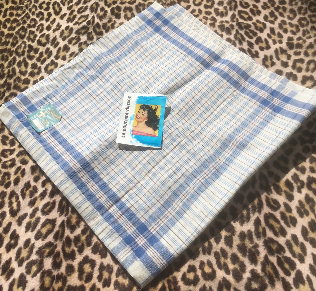 French Cholet 1950s LINEN & COTTON HANDKERCHIEFS Uncut Plaid Fabric ...