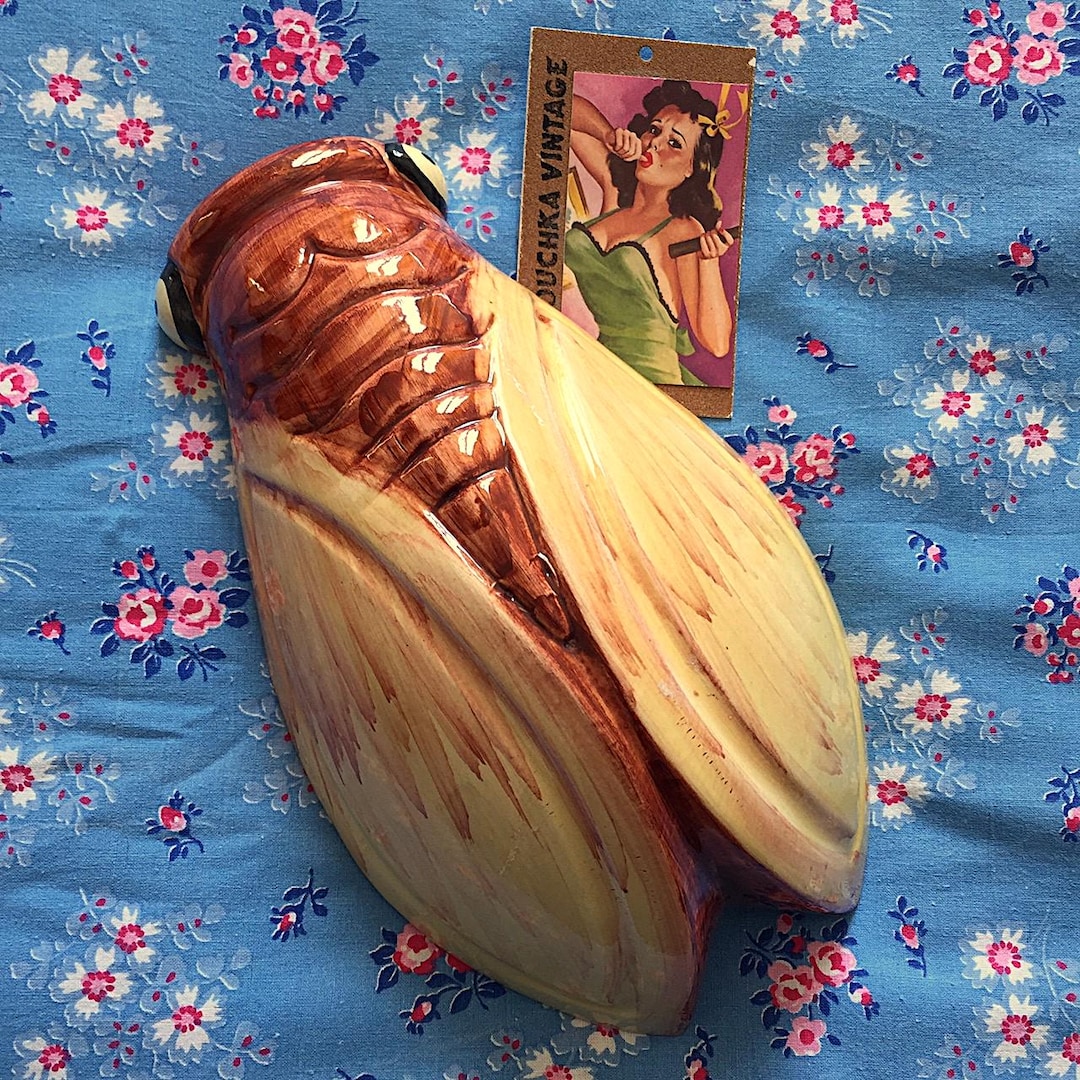 French 1970s Vintage Oversized Lucky Ceramic Cicada Decorative Wall ...
