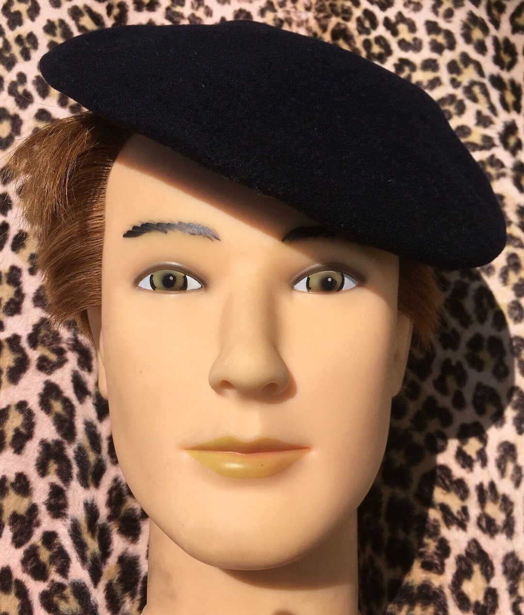 French 1950s Men MILITARY ARMY BERET ~ Navy Blue Wool & Leather Trim ...