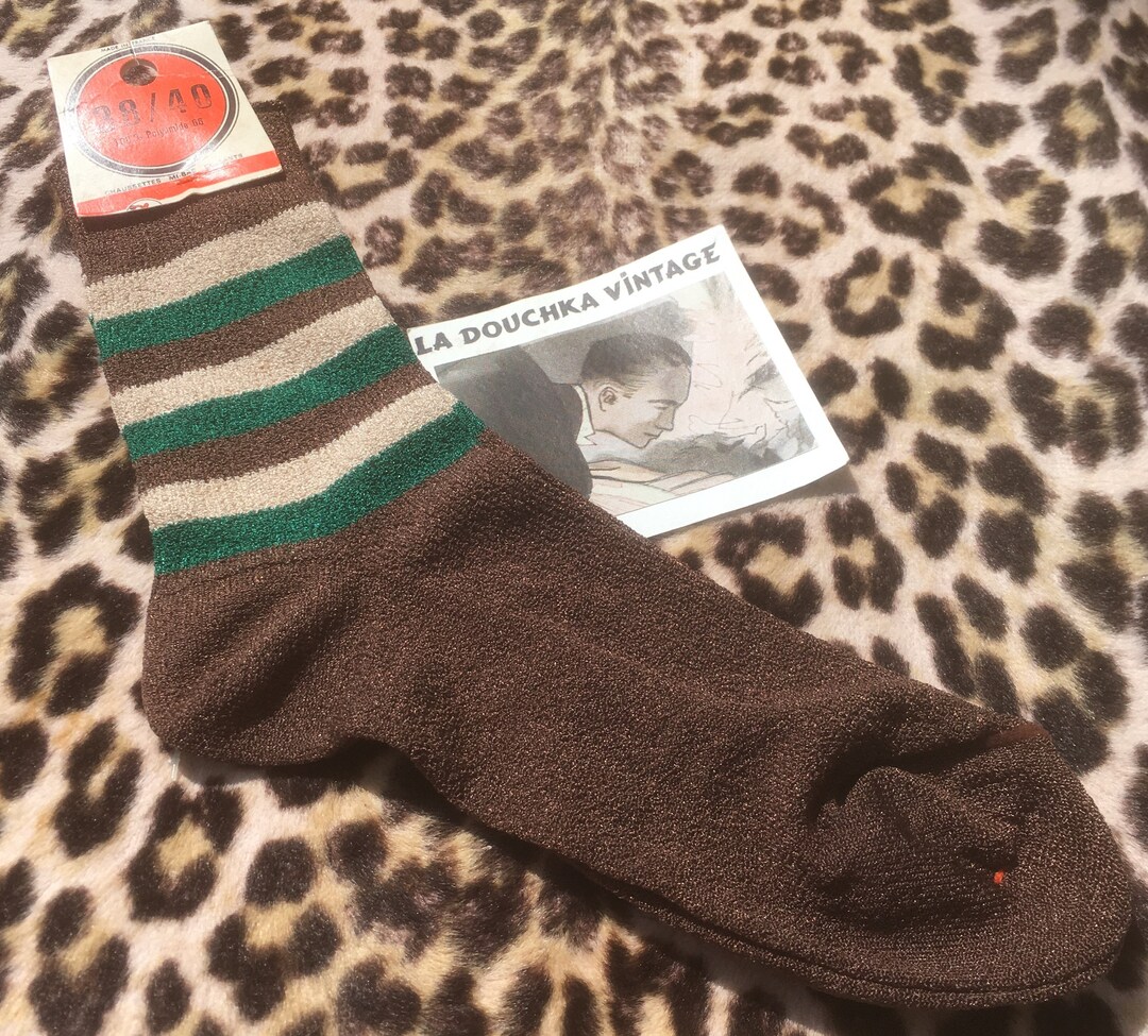 FRENCH 1960s MEN SOCKS 1 Pair Brown / Tan / Green Stripes 100% ...