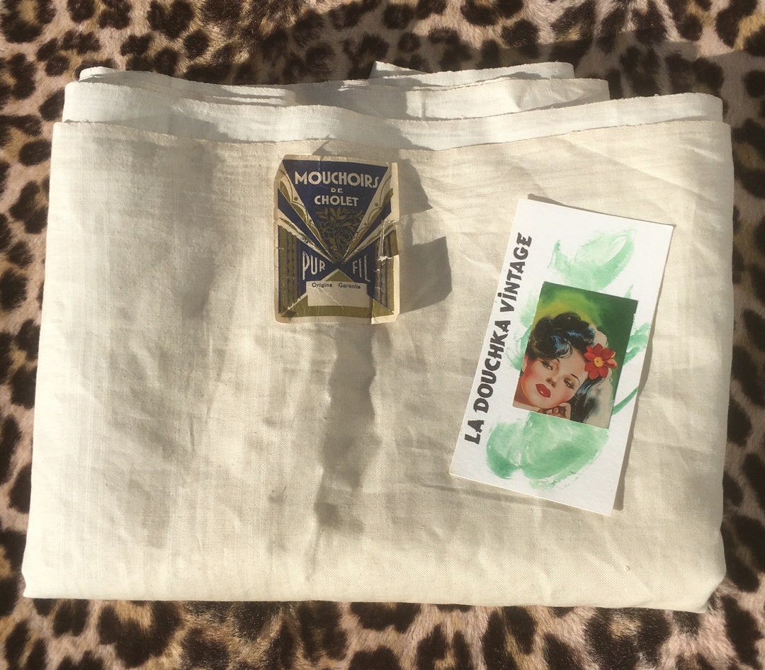 FRENCH Cholet 1920s Cream LINEN HANDKERCHIEFS ~ Uncut Fabric ~ Striped ...