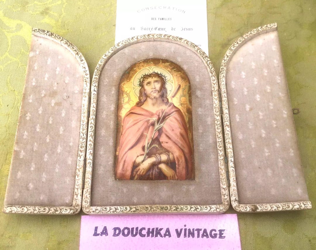 French Edwardian 1900s Travel JESUS TRIPTYCH ICON ~ Embossed Fleur De ...